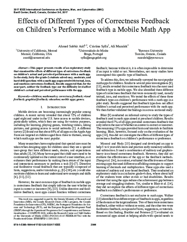 (PDF) Effects of different types of correctness feedback on children's ...