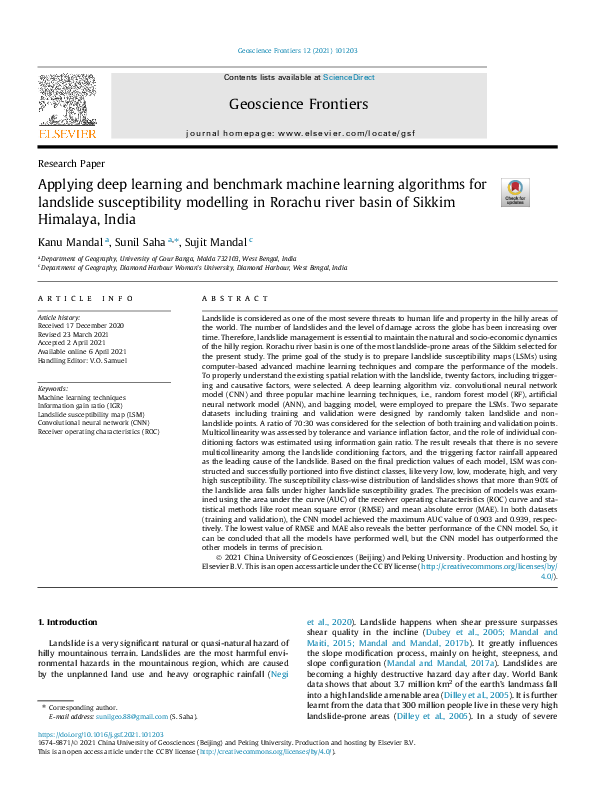 Pdf Applying Deep Learning And Benchmark Machine Learning Algorithms For Landslide