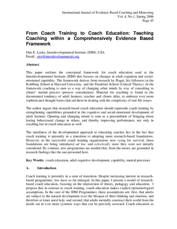 (PDF) From coach training to coach education: Teaching coaching within ...