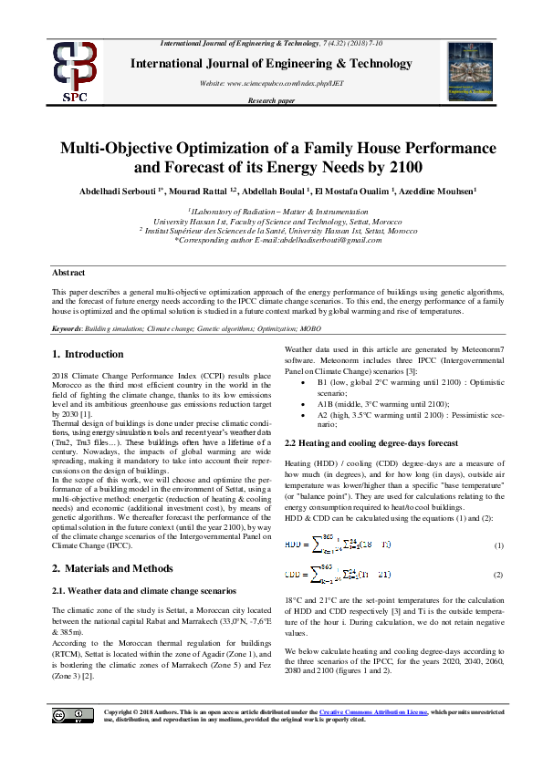 Multi-Objective Optimization of a Family House Performance and Forecast of its Energy Needs by 2100
