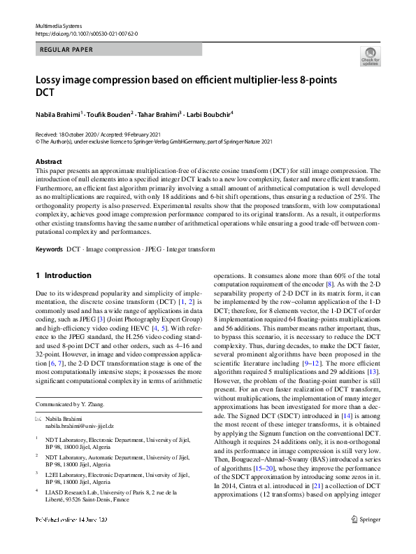 (PDF) Lossy image compression based on efficient multiplier-less 8-points DCT