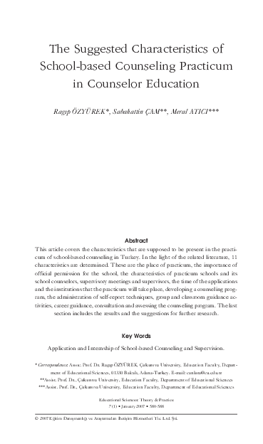 (PDF) The Suggested Characteristics of School-based Counseling Practicum in Counselor Education