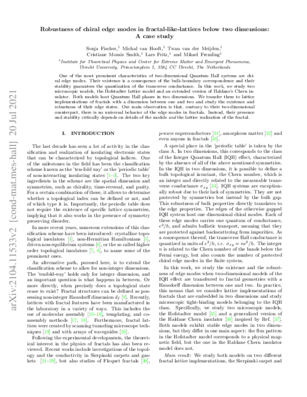 (PDF) Robustness of chiral edge modes in fractal-like lattices below ...