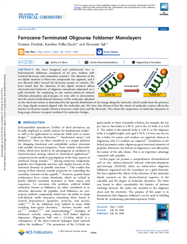 (PDF) Ferrocene-Terminated Oligourea Foldamer Monolayers