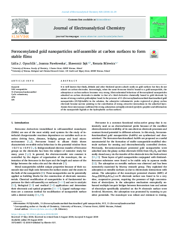 (PDF) Ferrocenylated gold nanoparticles self-assemble at carbon ...