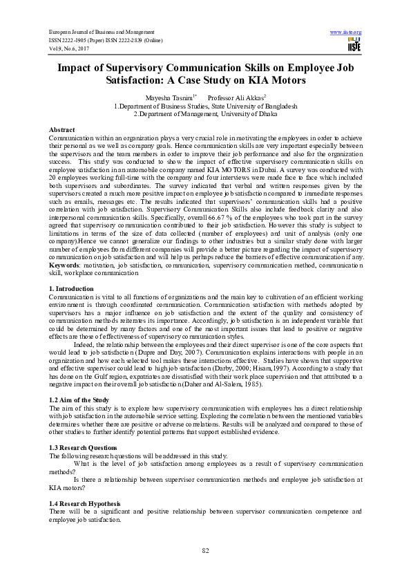 (PDF) Impact of Supervisory Communication Skills on Employee Job Satisfaction: A Case Study on ...