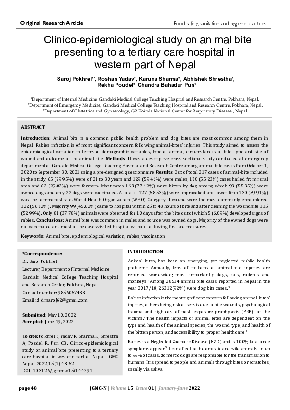 (PDF) Clinico-epidemiological study on animal bite presenting to a ...