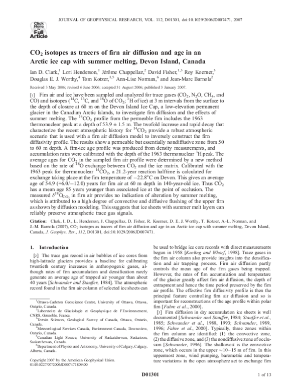 (PDF) CO2isotopes as tracers of firn air diffusion and age in an Arctic ...