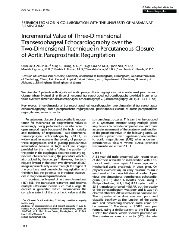 (PDF) Incremental Value of Three-Dimensional Transesophageal ...