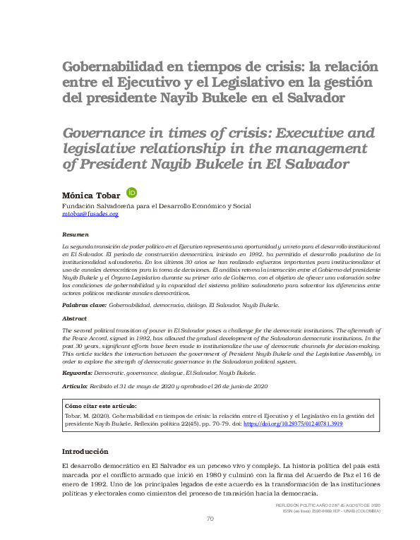 (PDF) Gobernabilidad en tiempos de crisis: la relación entre el Ejecutivo y el Legislativo en la ...
