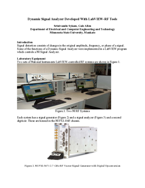 Pdf Dynamic Signal Analyzer Developed With Labview Rf Tools