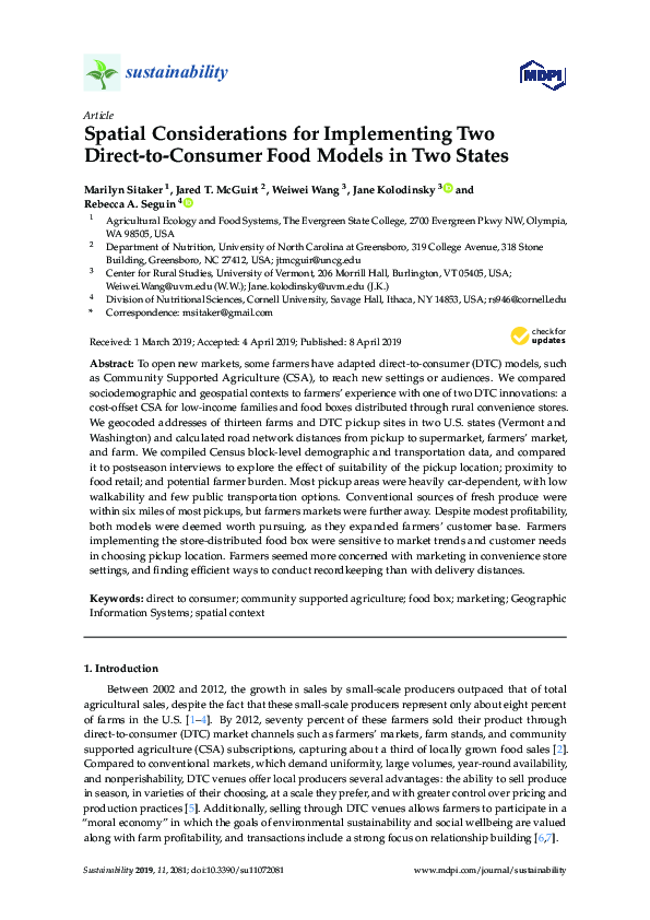 (PDF) Direct-to-Consumer Food Models in Two States