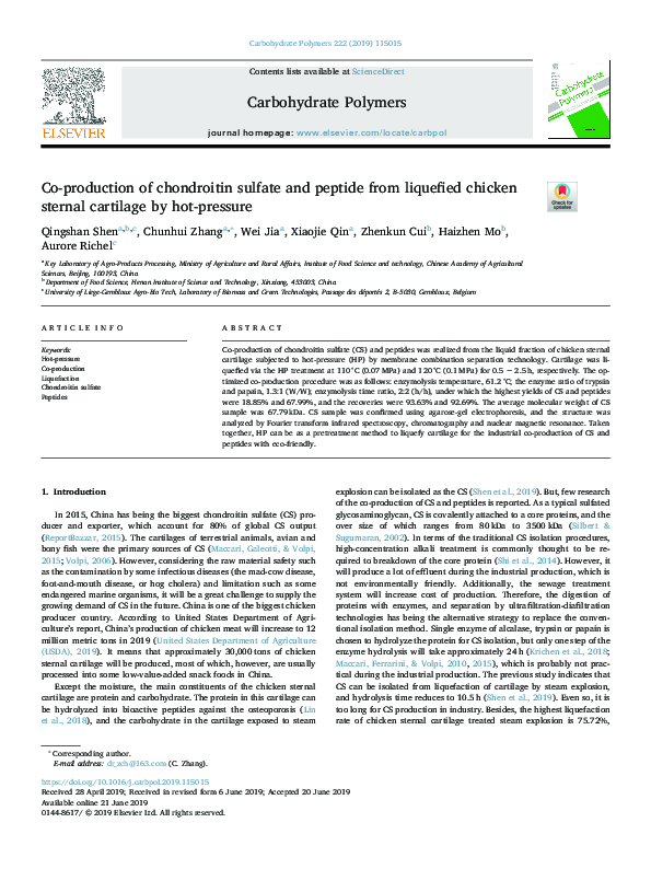 (PDF) Co-production of chondroitin sulfate and peptide from liquefied ...