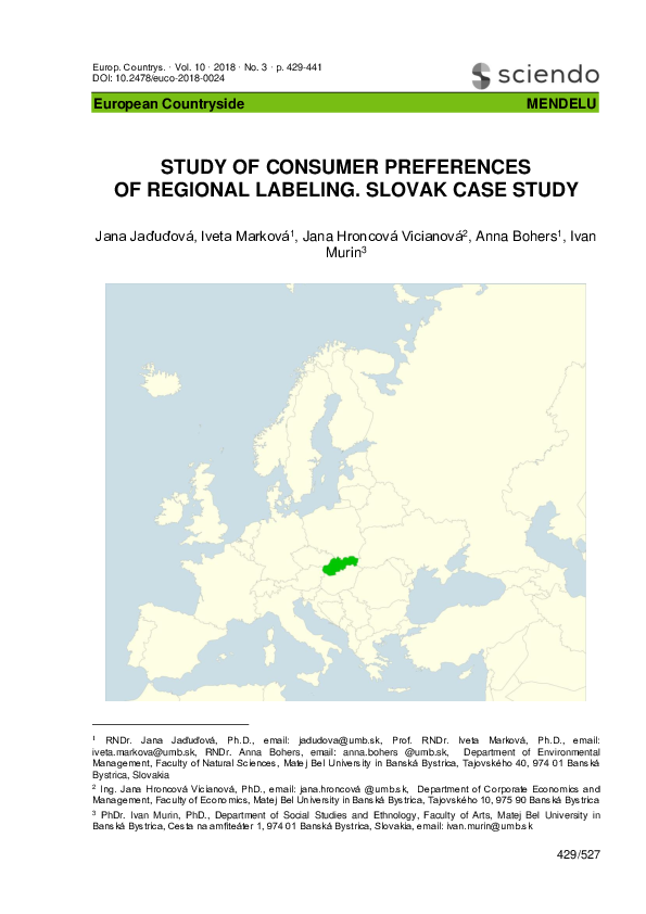 (PDF) Study of Consumer Preferences of Regional Labeling. Slovak Case Study
