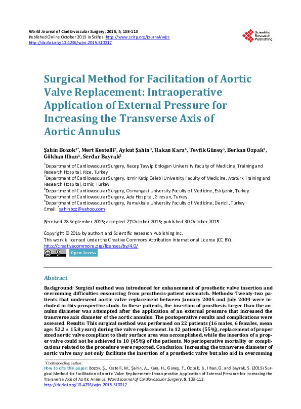 (PDF) Surgical Method for Facilitation of Aortic Valve Replacement: Intraoperative Application ...