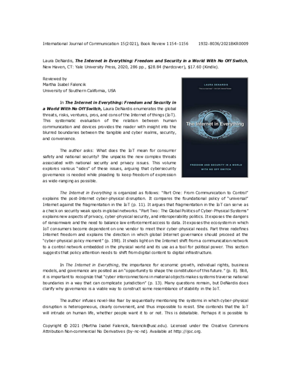 (PDF) Laura Denardis The Internet in Everything: Freedom and Security ...