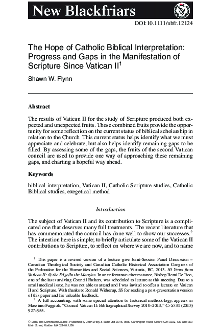(PDF) The Hope of Catholic Biblical Interpretation: Progress and Gaps ...
