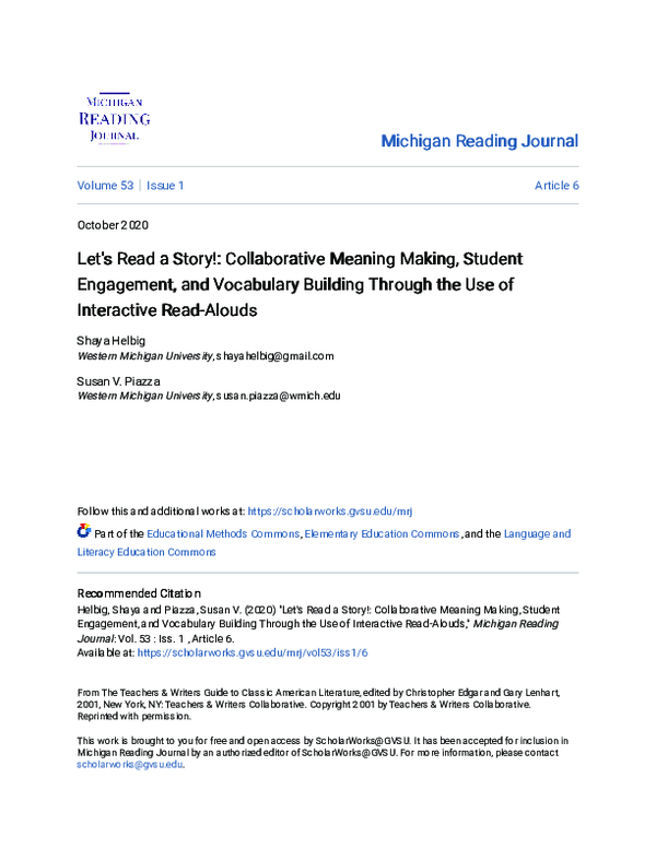 (PDF) Let's Read a Story!: Collaborative Meaning Making, Student ...