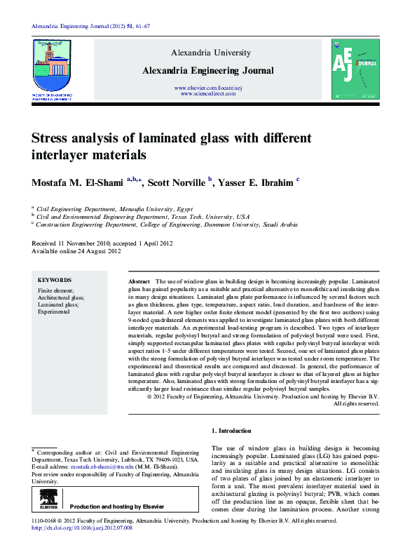(PDF) Stress analysis of laminated glass with different interlayer materials