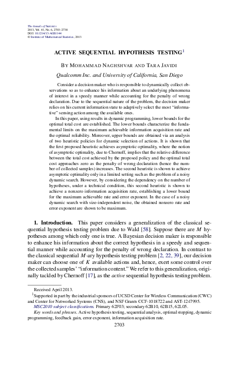 Pdf Active Sequential Hypothesis Testing