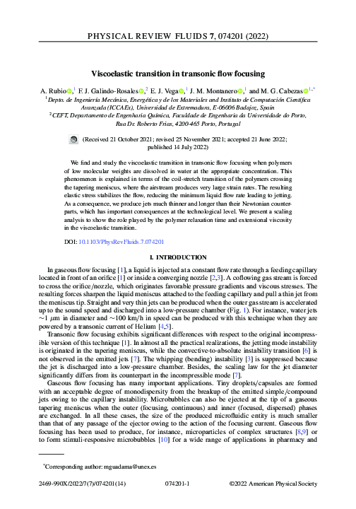 (PDF) Viscoelastic transition in transonic flow focusing
