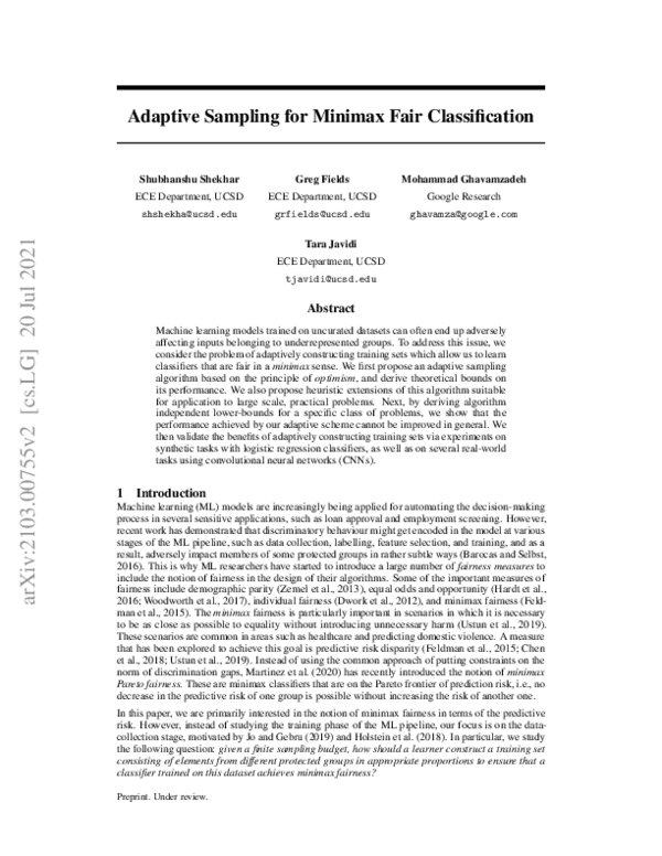 (PDF) Adaptive Sampling for Minimax Fair Classification