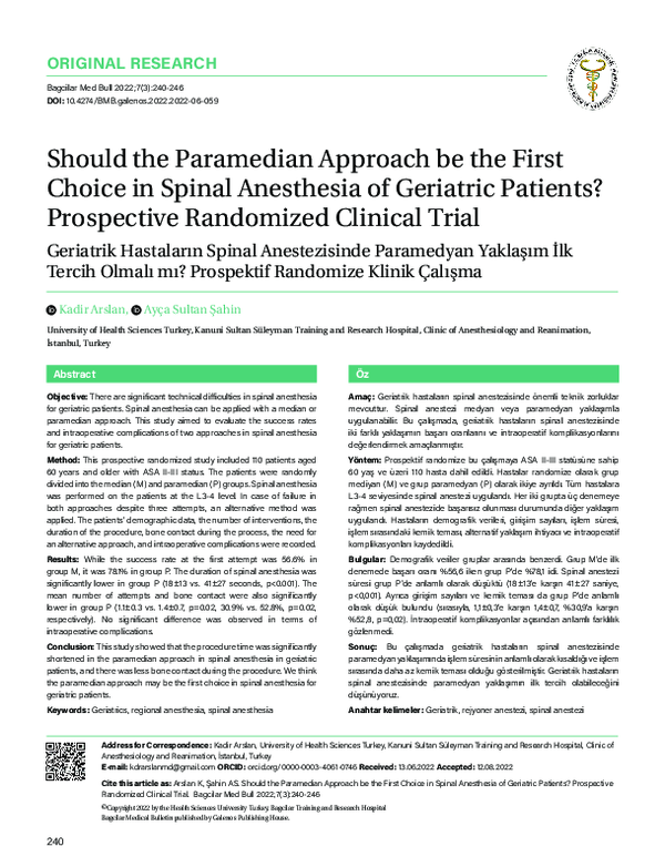 (PDF) Should the Paramedian Approach be the First Choice in Spinal ...