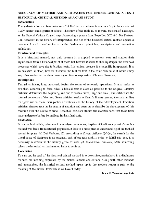 ADEQUACY OF METHOD AND APPROACHES FOR UNDERSTANDING A TEXT: HISTORICAL ...