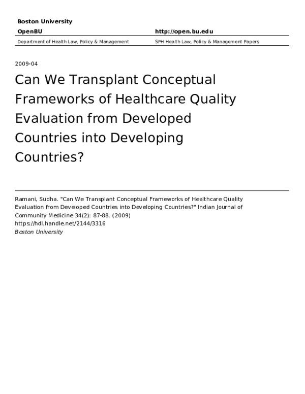 (PDF) Can we transplant conceptual frameworks of healthcare quality evaluation from developed ...