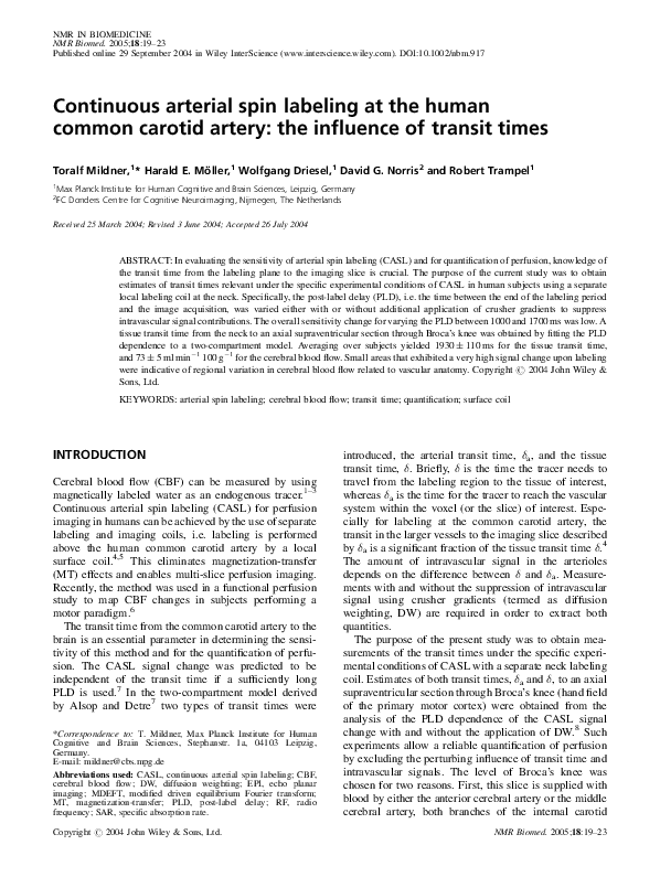 (PDF) Continuous arterial spin labeling at the human common carotid ...