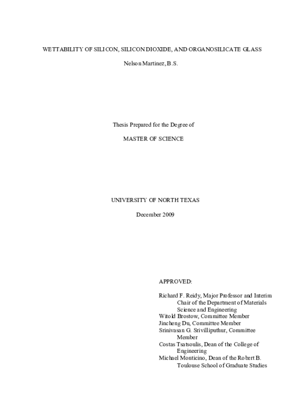 (PDF) Wettability of silicon, silicon dioxide, and organosilicate glass