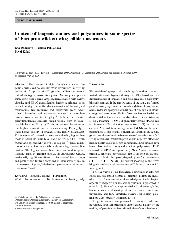 (PDF) Content of biogenic amines and polyamines in some species of ...