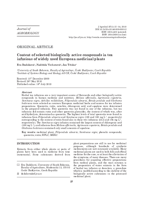(PDF) Content of selected biologically active compounds in tea ...