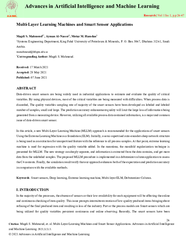 (PDF) Multi-Layer Learning Machines and Smart Sensor Applications