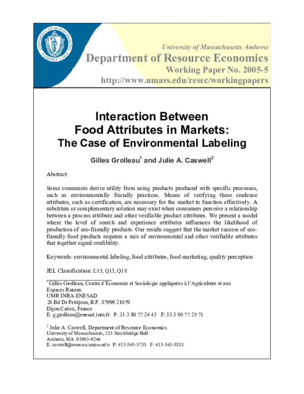 (PDF) Interaction Between Food Attributes in Markets: The Case of ...