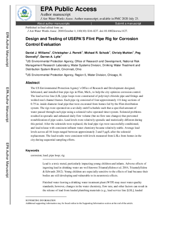 (PDF) Design and Testing of USEPA'S Flint Pipe Rig for Corrosion ...