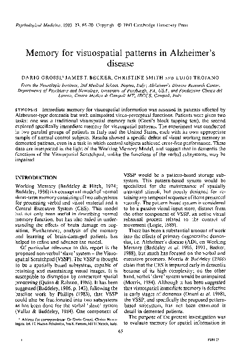 (PDF) Memory for visuospatial patterns in Alzheimer's disease