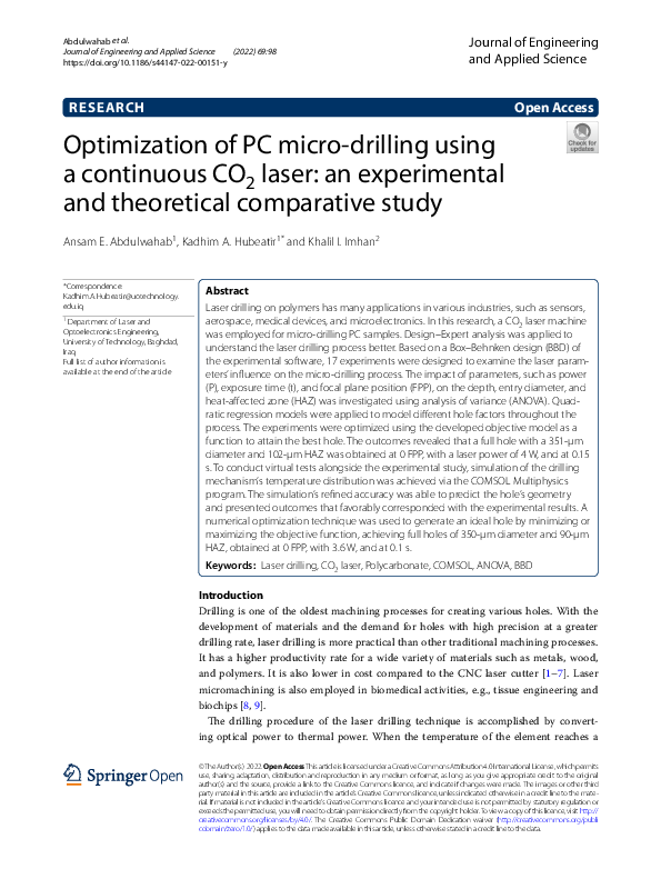 (PDF) Optimization of PC micro-drilling using a continuous CO2 laser ...