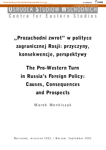 (PDF) The Pro-Western Turn in Russia's Foreign Policy: Causes ...