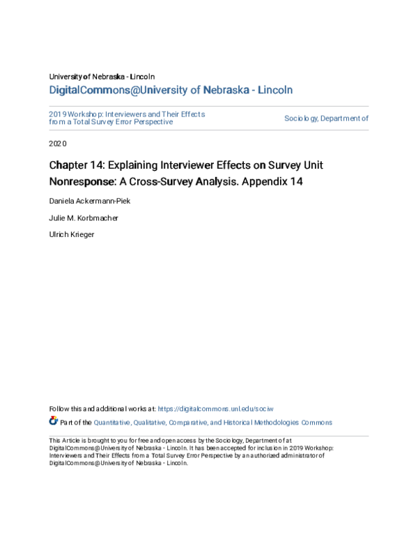 (PDF) Chapter 14: Explaining Interviewer Effects on Survey Unit Nonresponse: A Cross-Survey ...