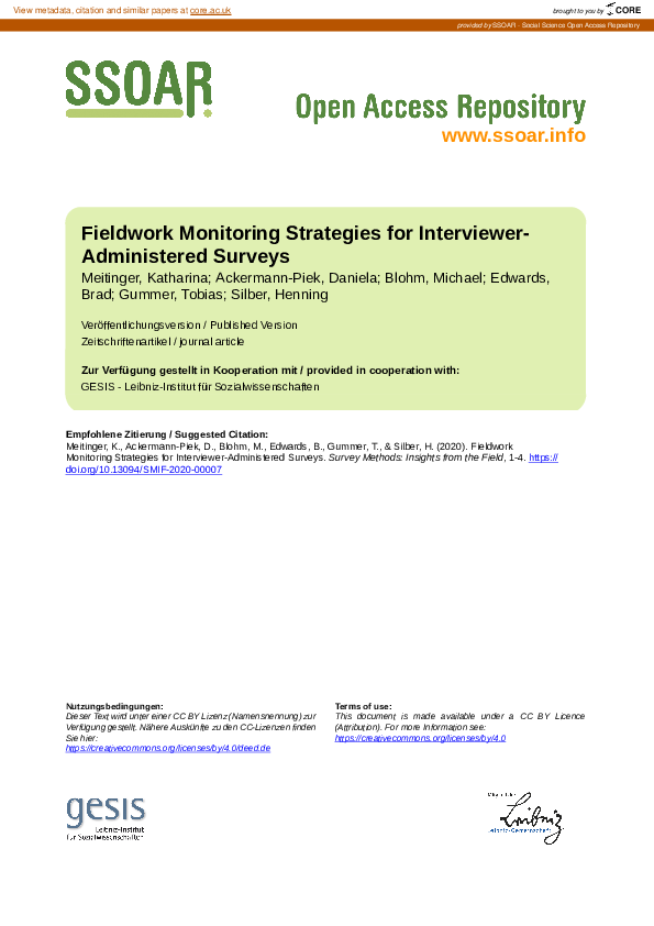 (PDF) Fieldwork Monitoring Strategies for Interviewer-Administered Surveys