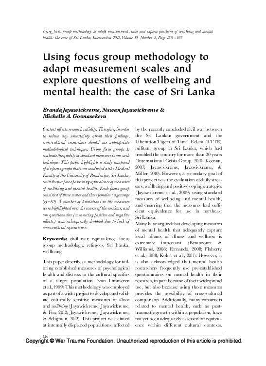 (PDF) Using focus group methodology to adapt measurement scales and explore questions of ...