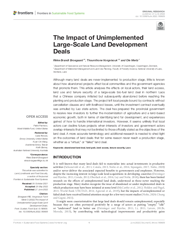 (PDF) The Impact of Unimplemented Large-Scale Land Development Deals