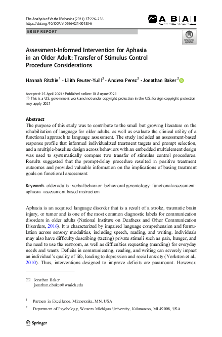 (PDF) Assessment-Informed Intervention for Aphasia in an Older Adult ...