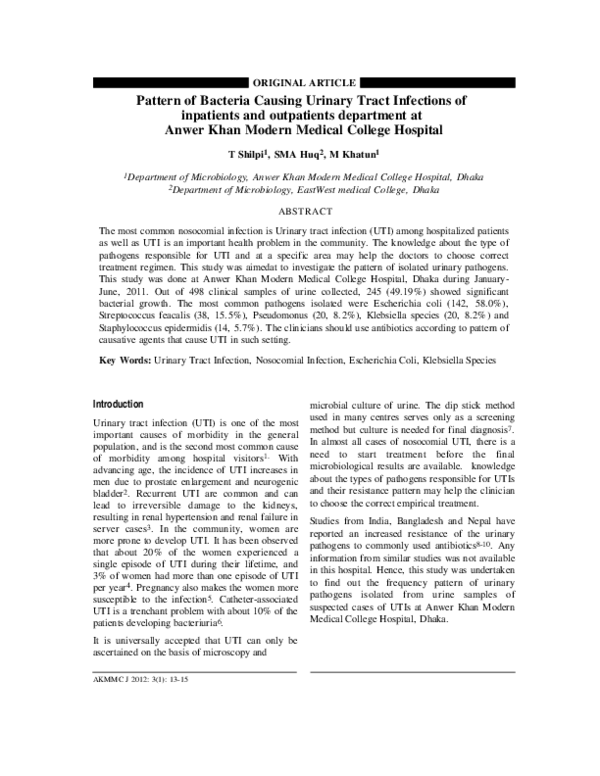 (PDF) Pattern of Bacteria Causing Urinary Tract Infections of ...