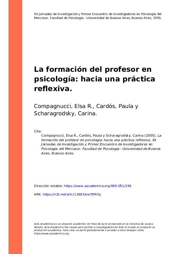 (PDF) La Formación Del Profesor en Psicología: Hacia Una Práctica Reflexiva
