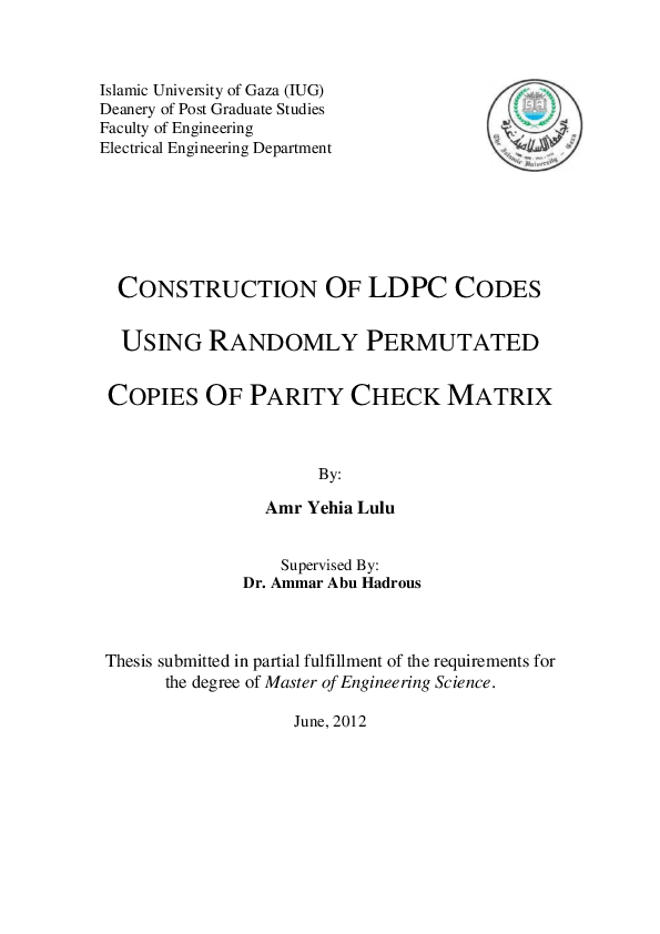 (PDF) Construction of LDPC Codes Using Randomly Permutated Copies of ...
