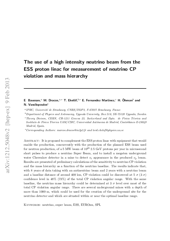 (PDF) The use of a high intensity neutrino beam from the ESS proton ...
