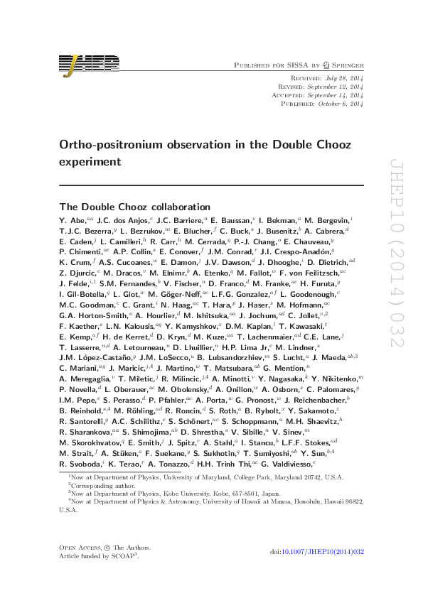 (PDF) Ortho-positronium observation in the Double Chooz experiment