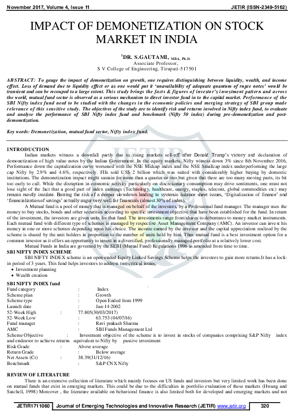 (PDF) Impact of Demonetization on Stock Market in India